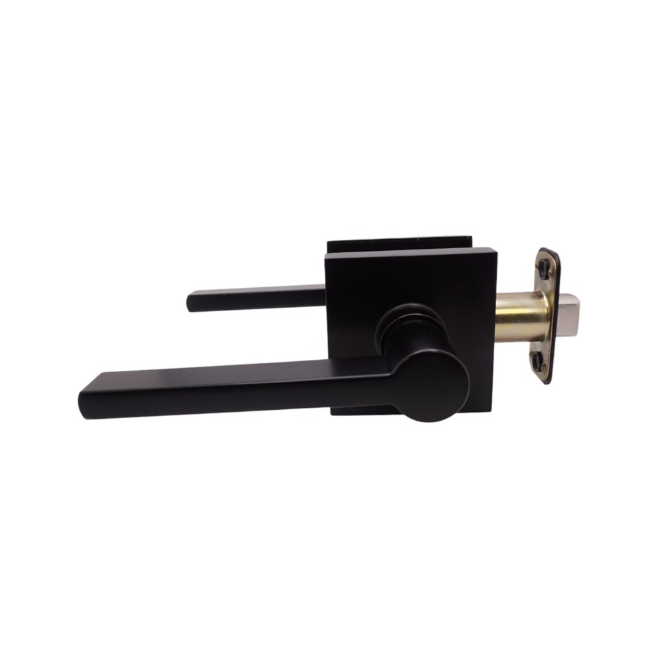 House Guard Matte Black Square Plate Door Handle Levers Entry/Privacy ...