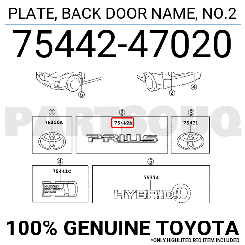 7544247020 Genuine Toyota PLATE, BACK DOOR NAME, NO.2 75442-47020 | eBay
