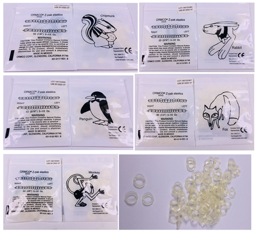 ORMCO Zoo Pack Elastics Bands Dental Clear Yellow 100pc/pk 3.5OZ 1/4" 6 ...