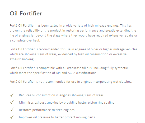 Forte Oil Fortifier and Seal Conditioner High Miles Reduce Oil Burn ...