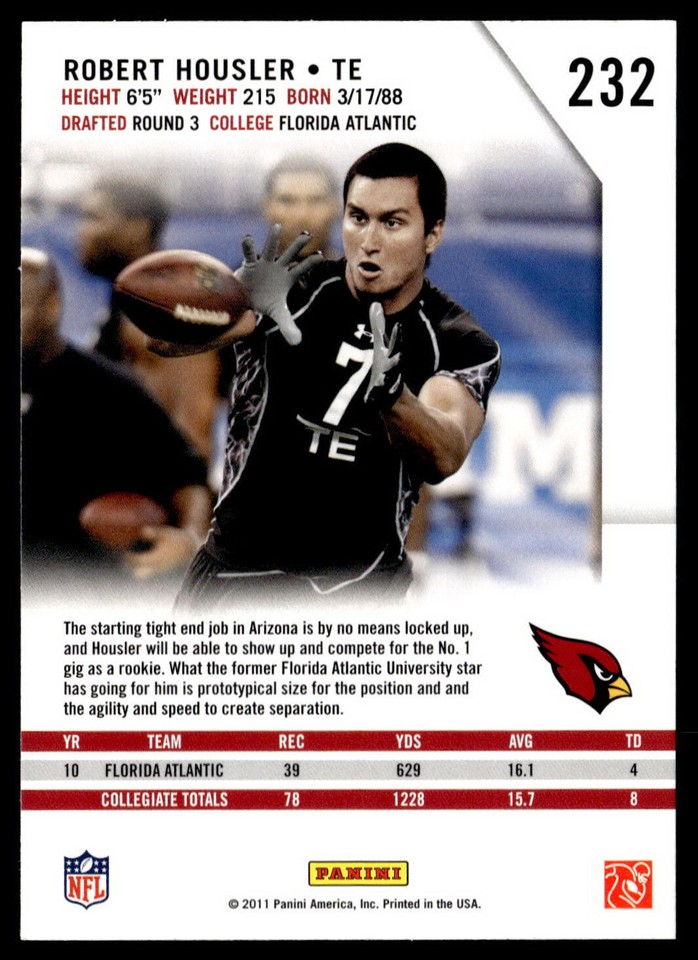 2011 Panini Rookies & Stars Rob Housler #232 Rookie RC Arizona ...