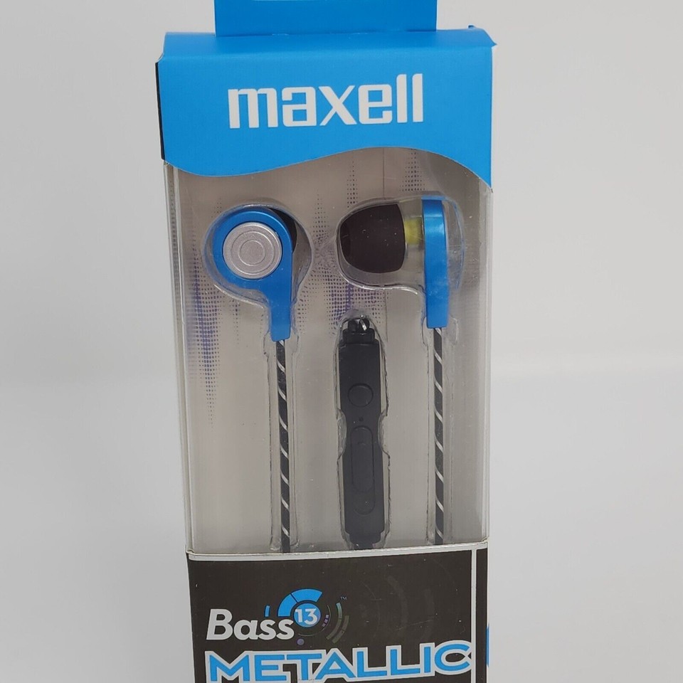 2X Maxell Bass 13 Metallic Earbuds with Mic & Volume Blue Deep Rich ...