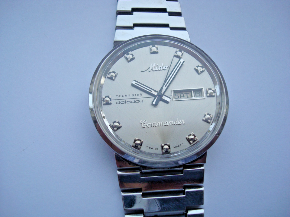 MIDO COMMANDER MENS AUTOMATIC WATCH DAY DATE QUICK SET 5X Signed MIDO ...