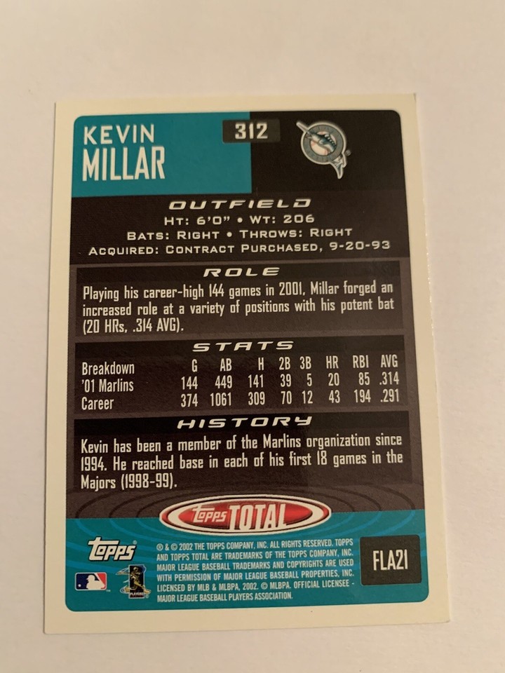 Kevin Millar 2002 autographed TOPPS total baseball card | eBay