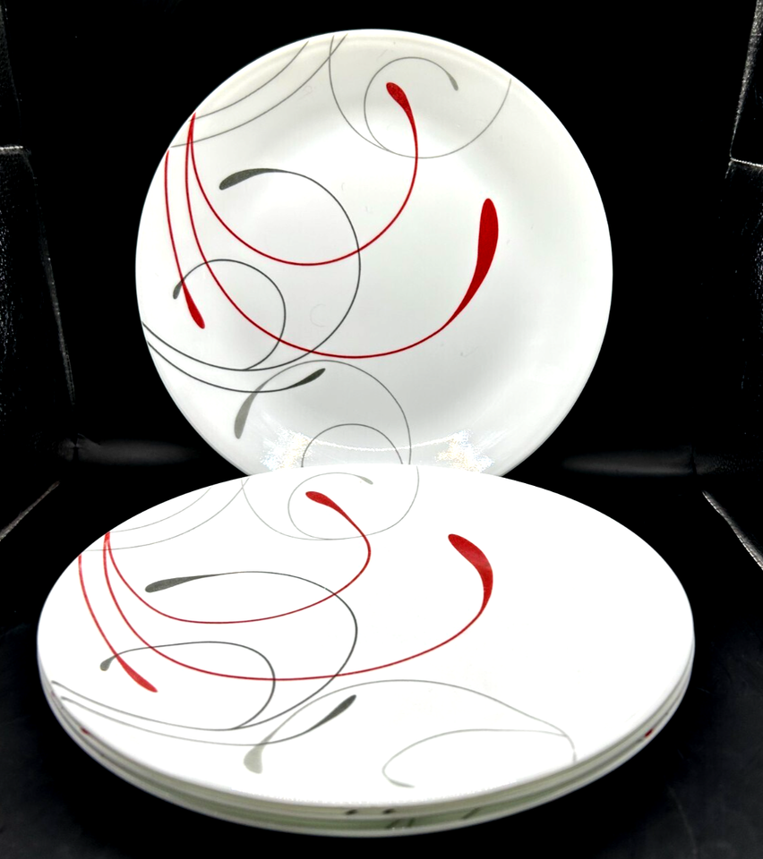 4 Corelle SPLENDOR Dinner Plates Red Grey Swirls 10 1/4" | eBay