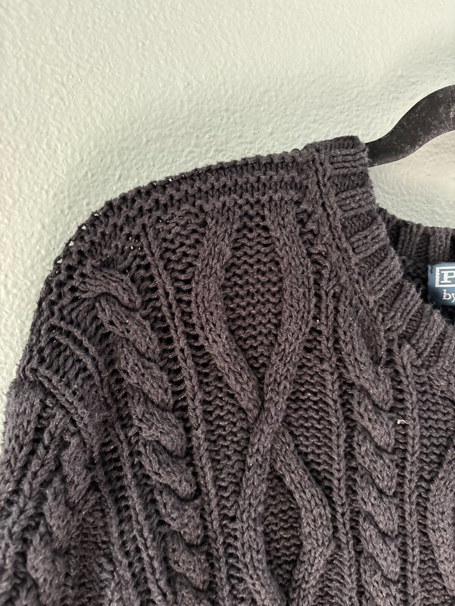 Polo Ralph Lauren Mens Long Sleeve Black Chunky Knit Crew Polo Ralph Lauren Mens Long Sleeve Black Chunky Knit Crew