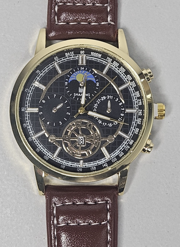 Men'S Quartz Watch Round Dial, Zinc Alloy Case Faux Leather Battery ...