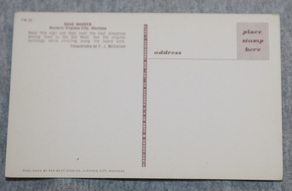 Vintage Postcard: Road Marker Historic Virginia City, Montana | eBay