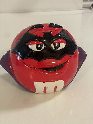 Vintage M&M Dracula Vampire Red Candy Jar Halloween Purple Cape No Lid ...