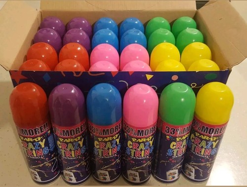 12 x Party Silly String Aerosol Cans 250ml assorted colours Kids Adults ...