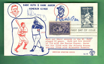 HANK AARON & AL DOWNING - SIGNED AUTO FIRST DAY COVER 1939 3-CENT STAMP ...