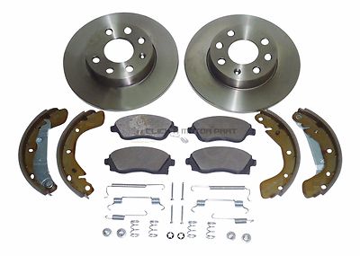 VAUXHALL CORSA C FRONT 2 BRAKE DISCS & PADS REAR SHOES & FITTING KIT NO ...