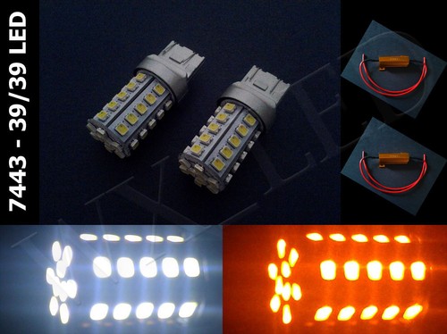 2 pcs 7443 7443NA White Amber Switchback 39 / 39 Led Light Bulbs With ...