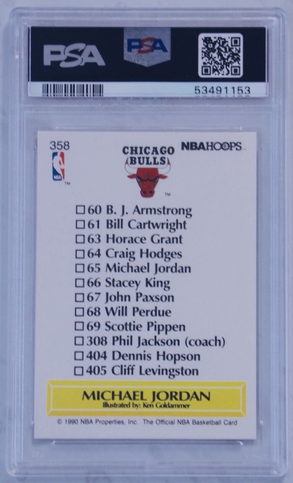 1990 NBA Hoops Michael Jordan Team Checklist #358 PSA 8 NM-MT HOF ...