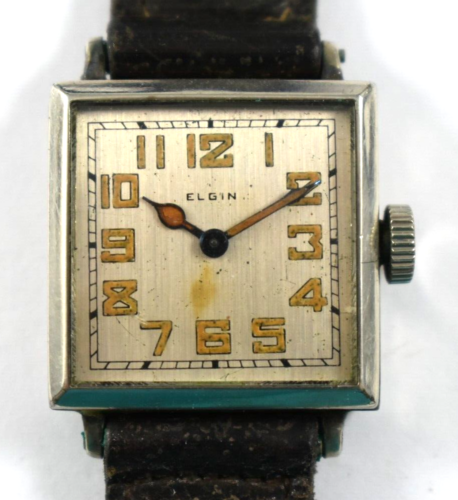 Vintage Elgin Art Deco Square White GP Case Manual Wind 15J Wrist Watch ...