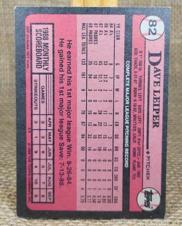 1989 Topps Dave Leiper Baseball Card #82 Padres FREE S&H A2 | eBay
