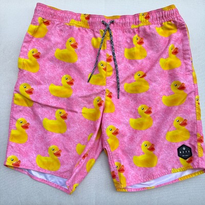 Neff Men's Sz: L Pink Yellow Rubber Ducks Swim Trunks Drawstring Waist ...