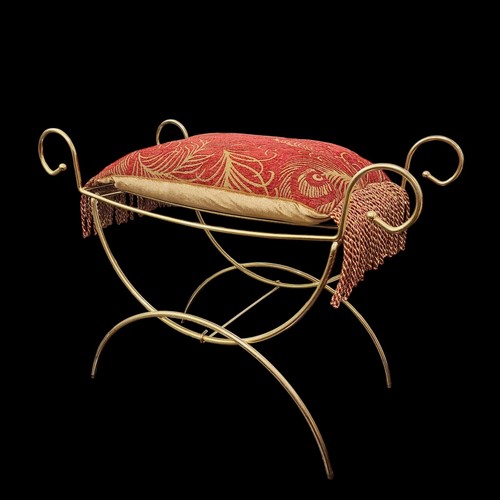 Vintage Hollywood Regency Gold Metal Vanity Stool Bench Boudoir Art ...