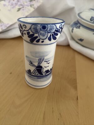 Vintage DELFT Mini 3.5" PITCHER Creamer Blue White Windmill EUC | eBay