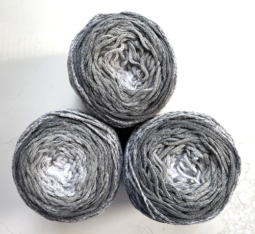 Hoooked Wavy Blends Cotton Macrame Yarn Gradient Silver White x 3 Cakes ...