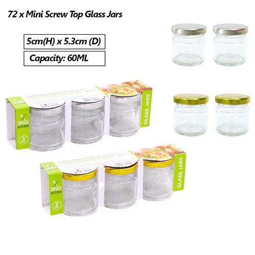 72 x Mini Glass Conserve Jar Screw Top Jam Lolly Storage Preserving ...