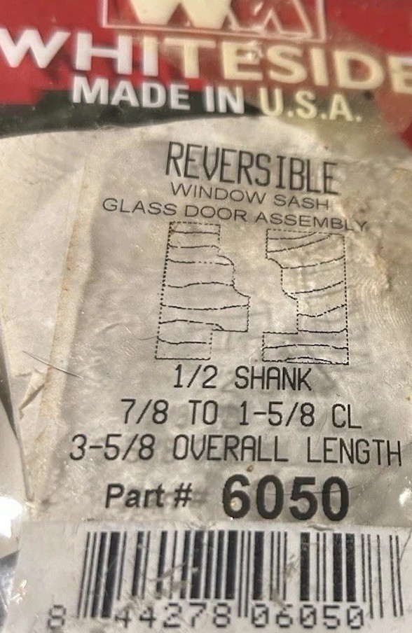 Whiteside 6050 Router Bit - Reversible 1/2”Shank- Window Sash - New In ...