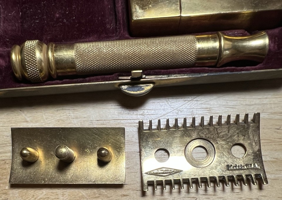 1904 Gillette Vintage Pocket Edition Set Gold Floral | eBay