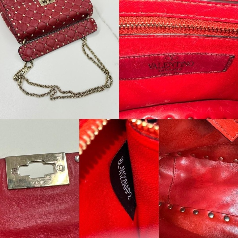 VALENTINO GARAVANI Spike Rockstud 2Way Shoulder Bag Red Gold Chain ...