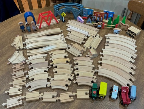 WOODEN RAILWAY TRACK, TRAIN, ACCESSORIES AS SHOWN - LOT - BUNDLE | eBay UK