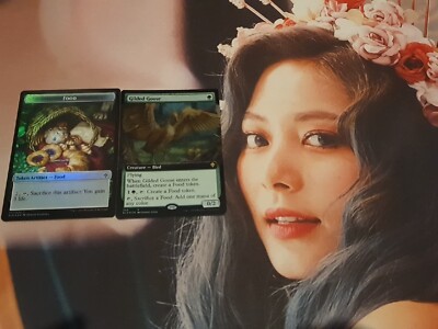 MTG GILDED GOOSE extended art foil and foil food token throne of ...