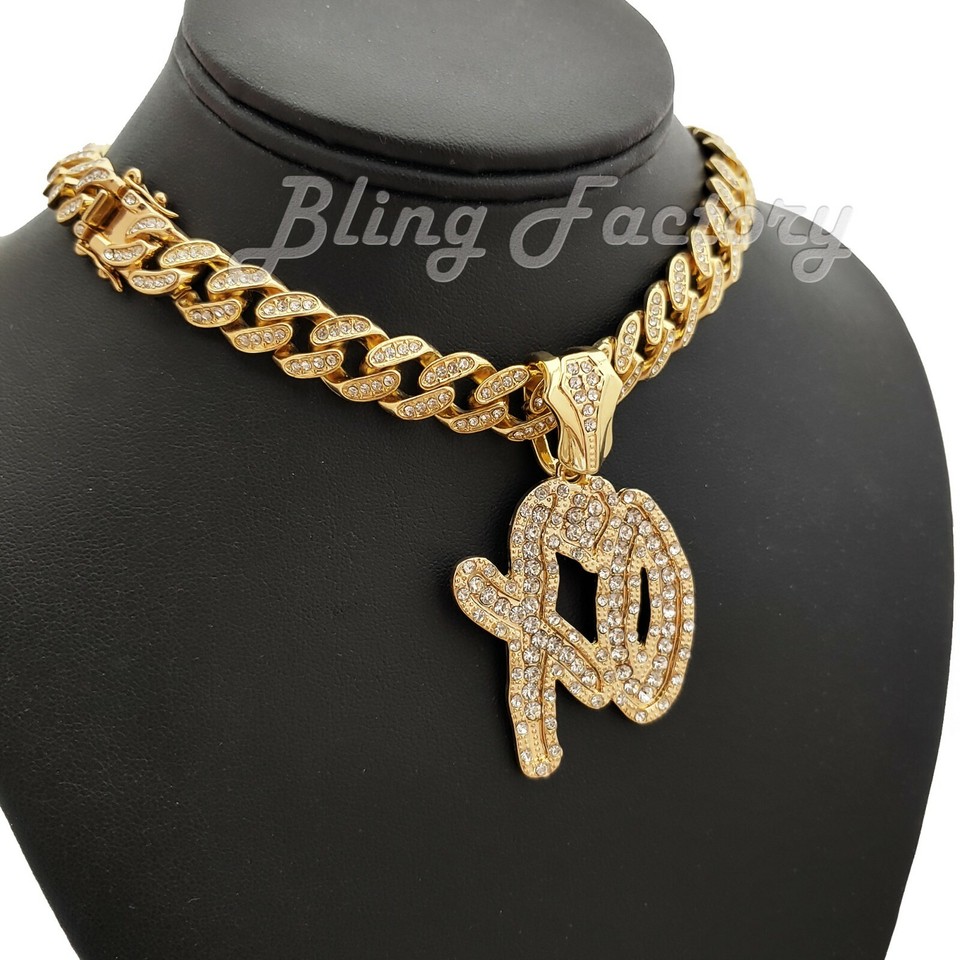 Hip Hop XO Gang pendant & 18" Iced Box Lock Cuban & Tennis Choker Chain ...