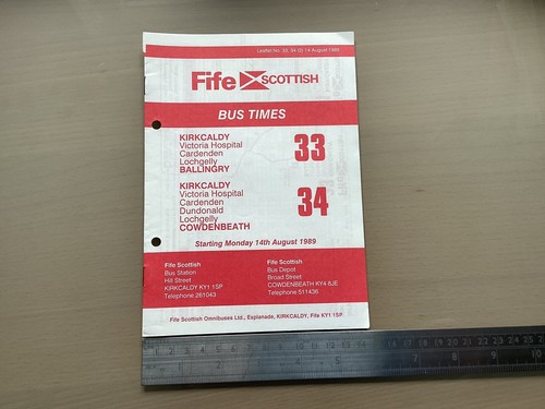 Fife Scottish Bus Group Route 33 35 Timetable August 1989 Kirkcaldy ...