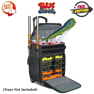 Rolling Tackle Box with Cooler, Large Fishing Bag with Wheels for 5 ...