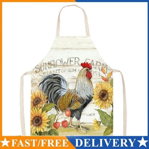 Rooster Printed Cotton Linen Apron Adult Waterproof Kitchen Bibs ...