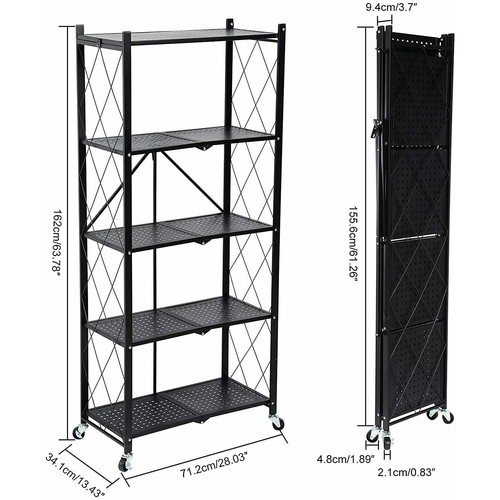4/5Tier Heavy Duty Foldable Metal Rack Storage Shelving Unit w Wheel | eBay