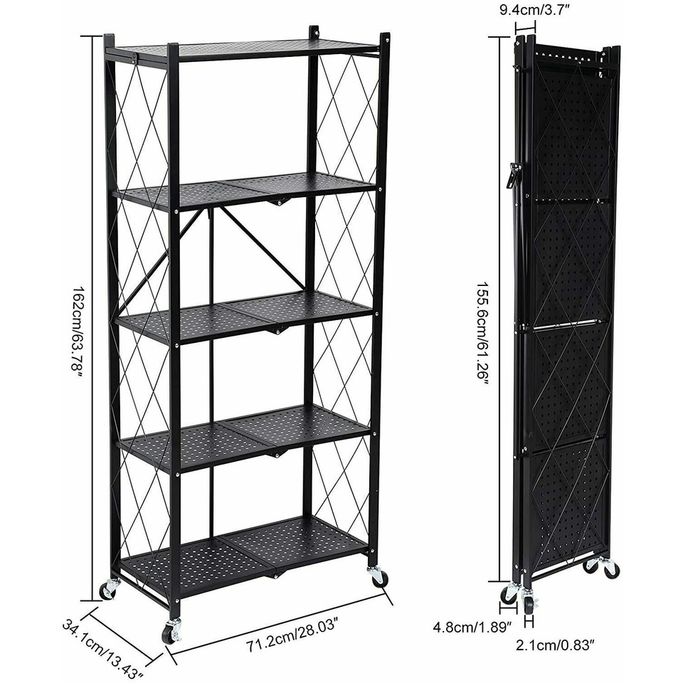 4/5Tier Heavy Duty Foldable Metal Rack Storage Shelving Unit w Wheel | eBay