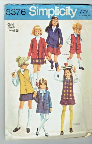 Simplicity 8376 Size 6 Childrens Girls Jacket Vest Skirt Vintage ...