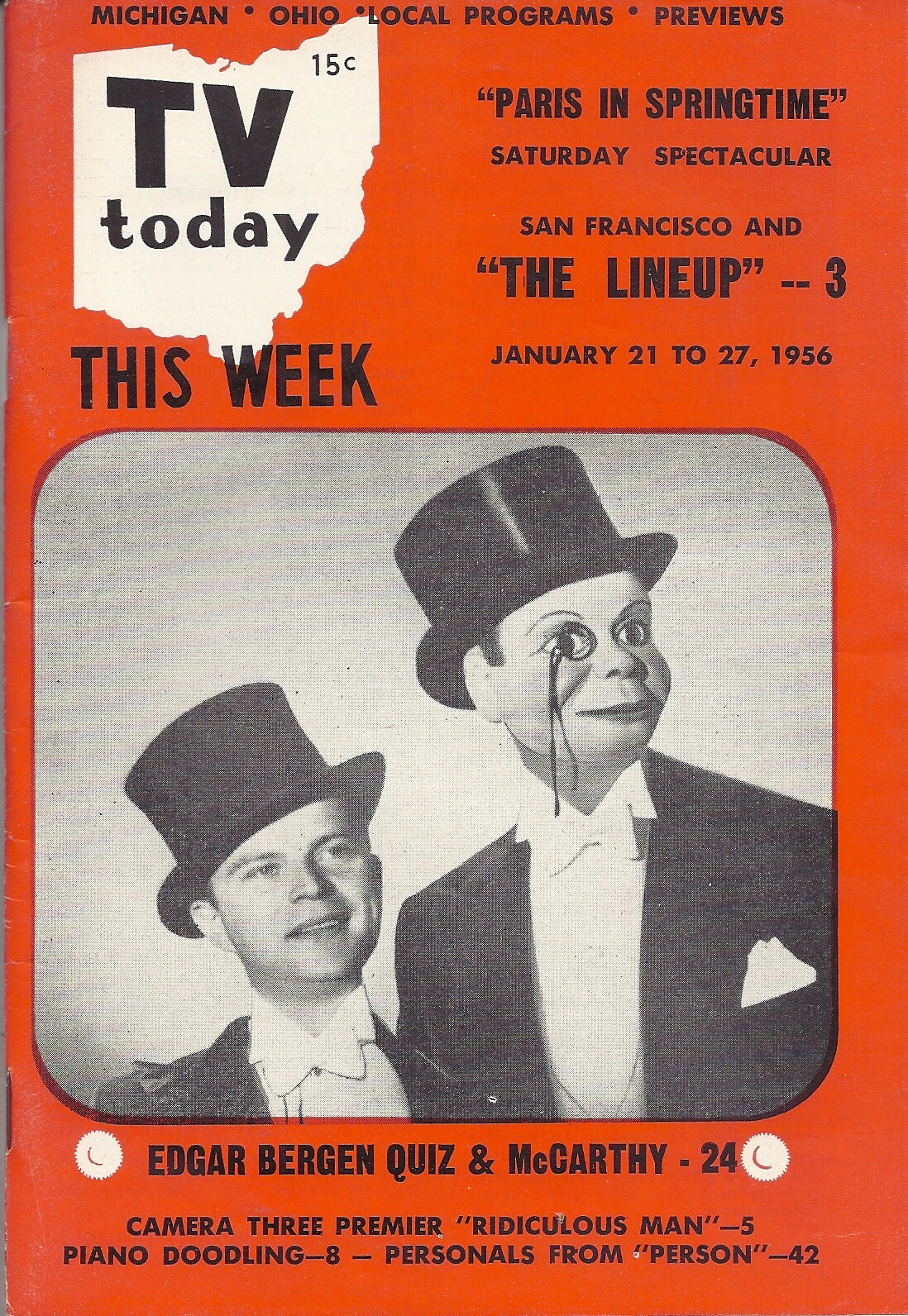RARE 1956 EDGAR BERGEN & CHARLIE MCCARTHY TV TODAY MAGAZINE GUIDE ...