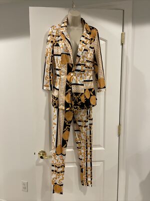 Womens Size L Palazzo Outfit Classic Print Two Piece Blazer Top With ...