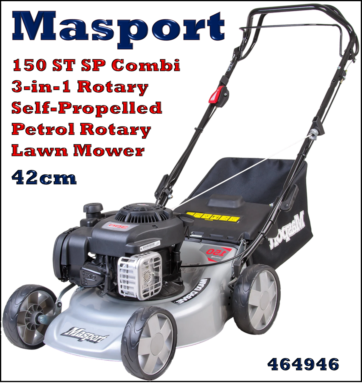 Masport 150ST SP 42cm Self Propelled Collecting Mulching Lawnmower Lawn ...