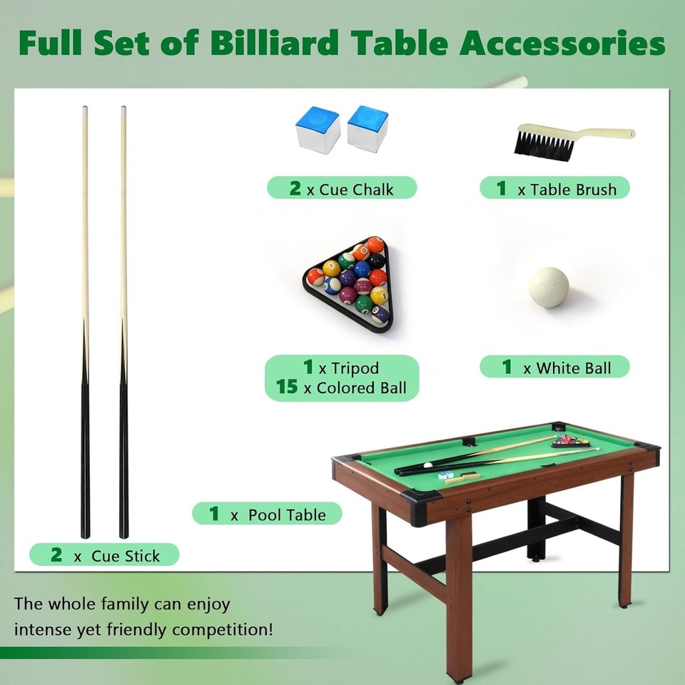 Pool Table Portable Billiard Table for Kids, Compact Wooden Game Table ...