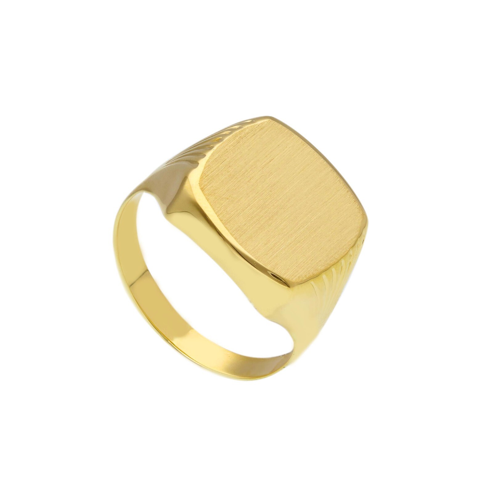 18k yellow gold band signet man chevalier ring striped 12mm satin ...