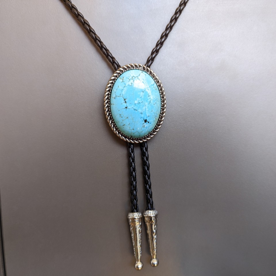 Natural Turquoise Bola Bolo Tie Wedding Necklace for Men Women ...