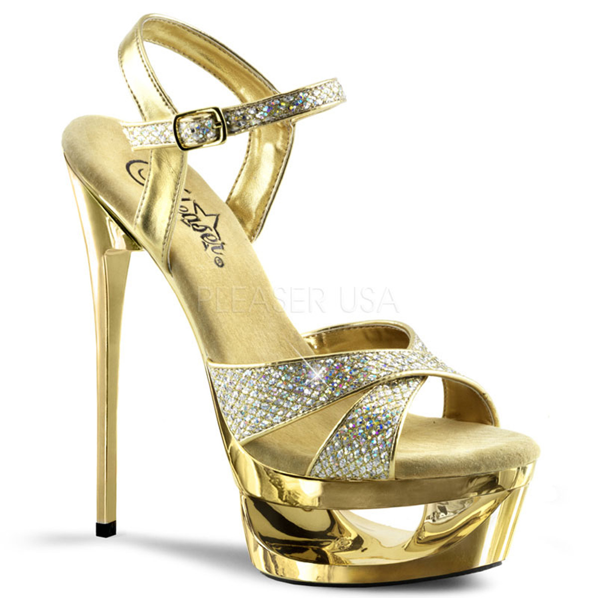 6.5" Gold Glitter Chrome Sexy Platform Heels Salsa Dance Stripper ...