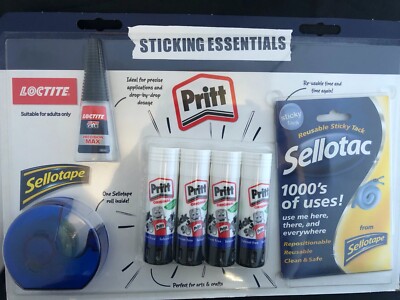 NEW Sticking Essentials Sellotape + Loctite Glue + Pritt Stick x4 ...