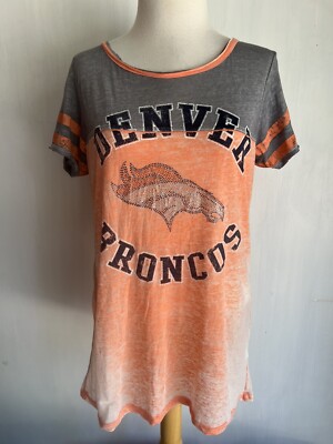 DENVER BRONCOS Official Women's NFL Sheer Burnout Bling V-Neck T-Shirt ...