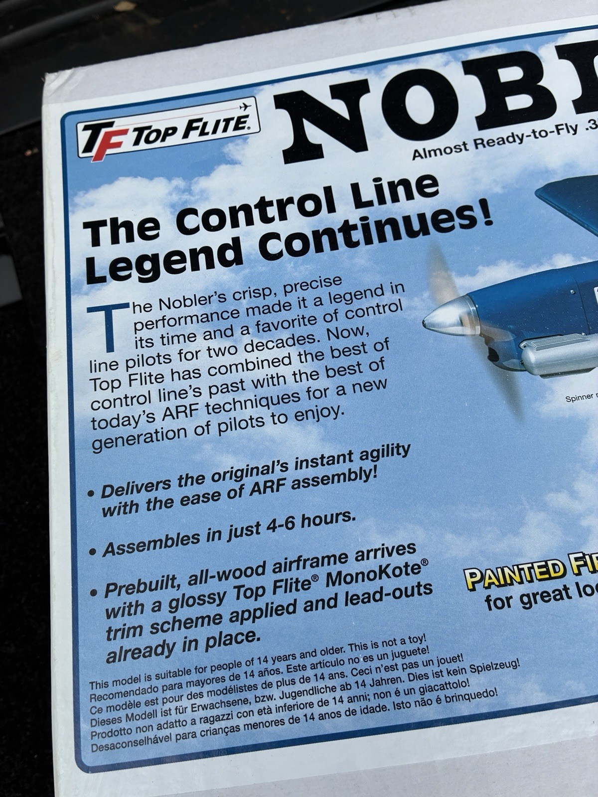 Top Flight Nobler Control Line Stunt ARF Balsa R/c Model Airplane Kit ...