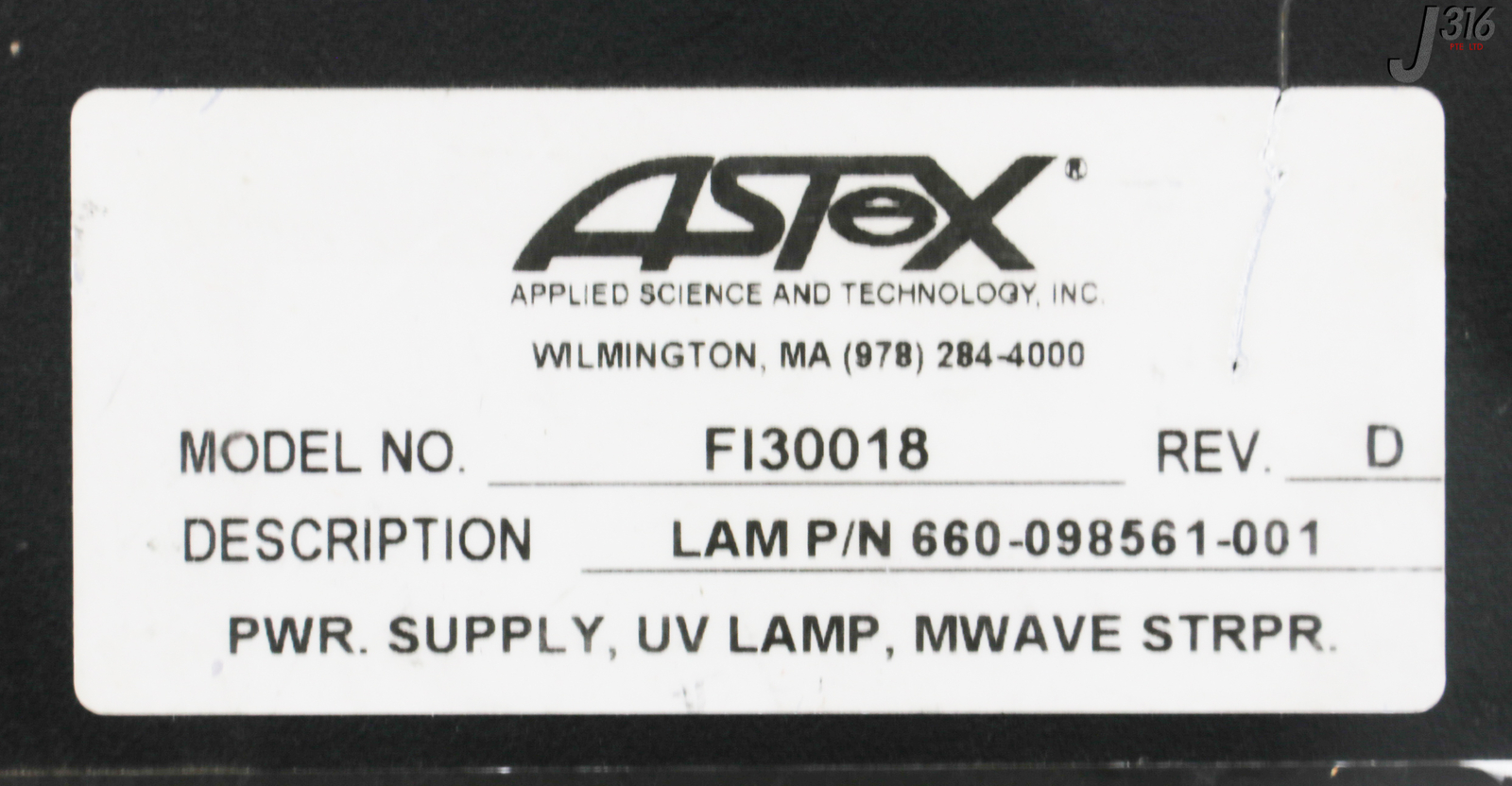 32802 ASTEX POWER SUPPLY, UV LAMP, MWAVE STRPR, LAM P/N: 660-098561-001 ...