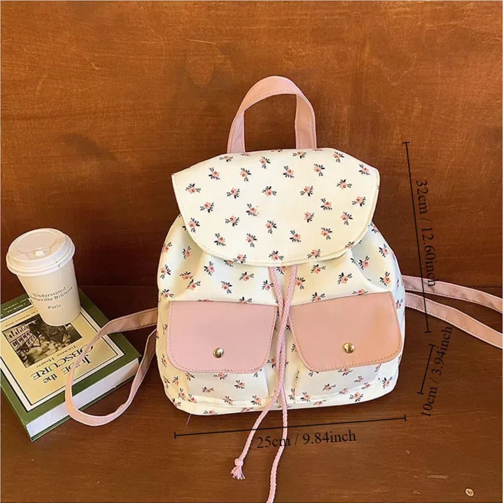 Flower Pattern Canvas Backpack Large Capacity Book Bag Girl Backpack ...