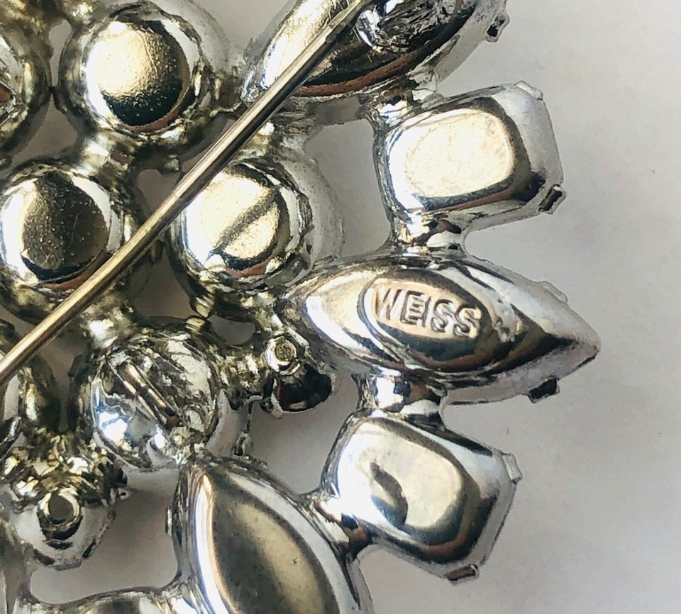 Vintage Weiss Icy White Rhinestone Brooch 22.9g Signed | eBay